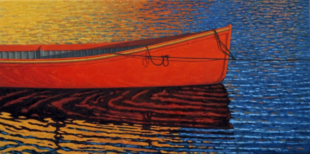 The Red Boat 12" X 24" Stretched Canvas Print by Paul Hannon- Canadian ...