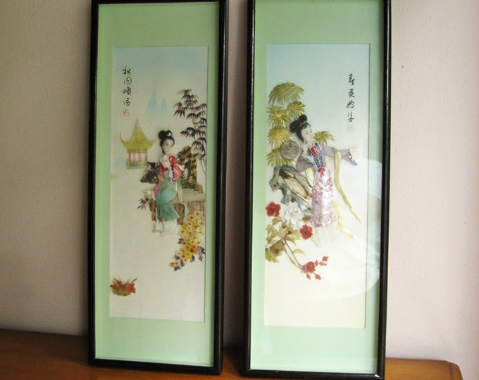 Vintage Asian Mother of Pearl Abalone Shell 3D Shadow Boxes, Asian Wall ...