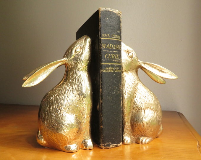 Vintage Brass Rabbit Bookends, Rabbit Figurine, Brass Bookends, Gold ...