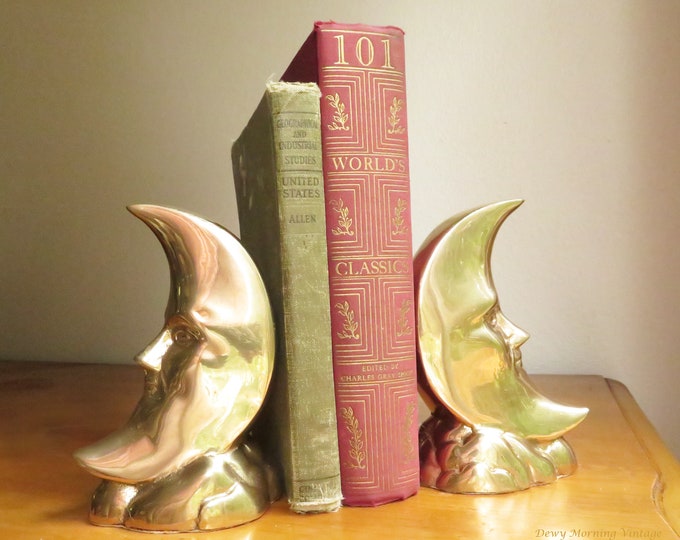 Vintage Brass Moon Bookends, Man in the Moon Book Ends, Childrens ...