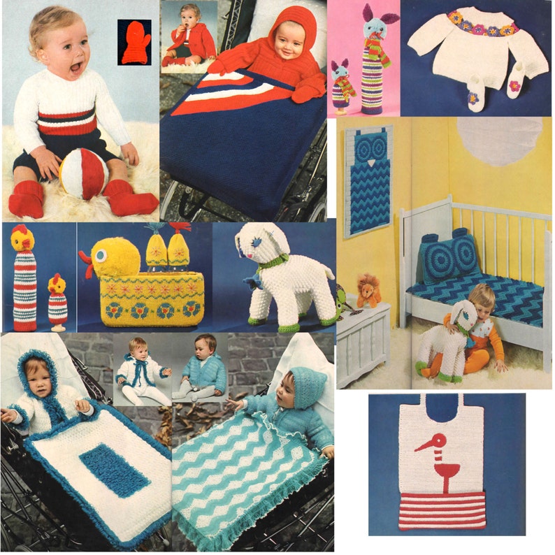 PDF 1970s Vintage Pattern Baby Toys, Nursery Items and Outfits to Knit ...