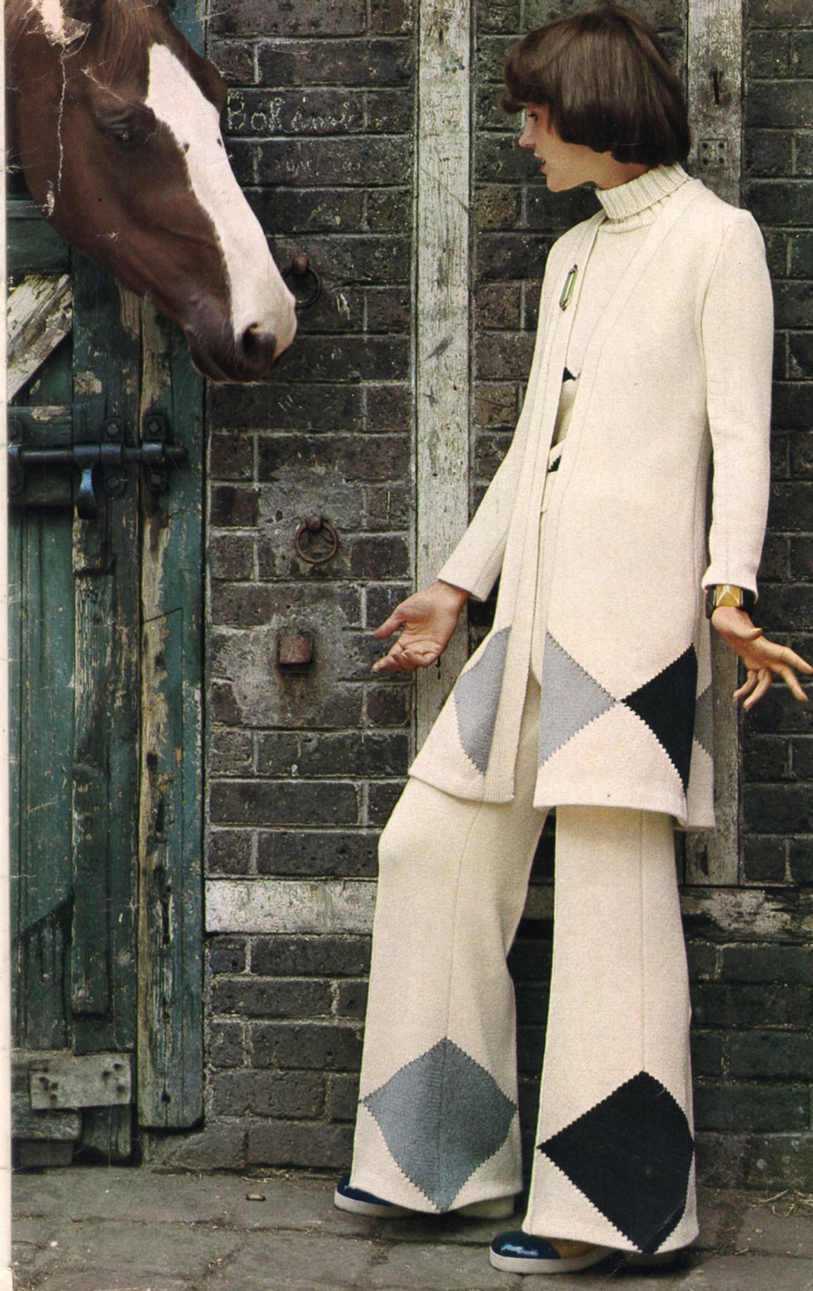 PDF 1970s Knitting Pattern Womens 3 Piece Diamond Pants Sweater Outfit ...