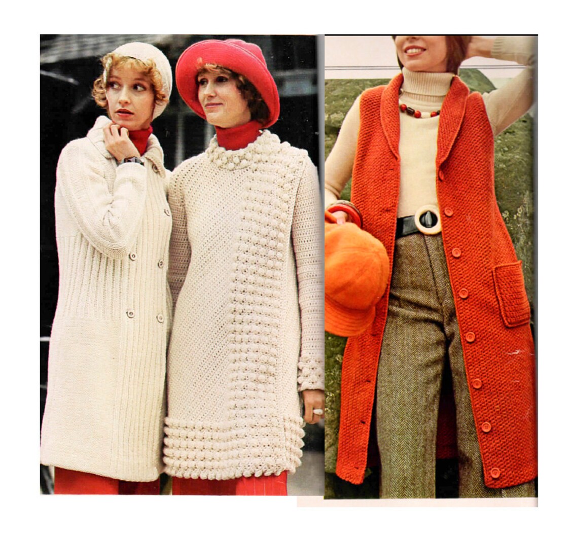 PDF Vintage 1970 Knit Pattern Womans Giant Collar Coat and Childs Plus ...