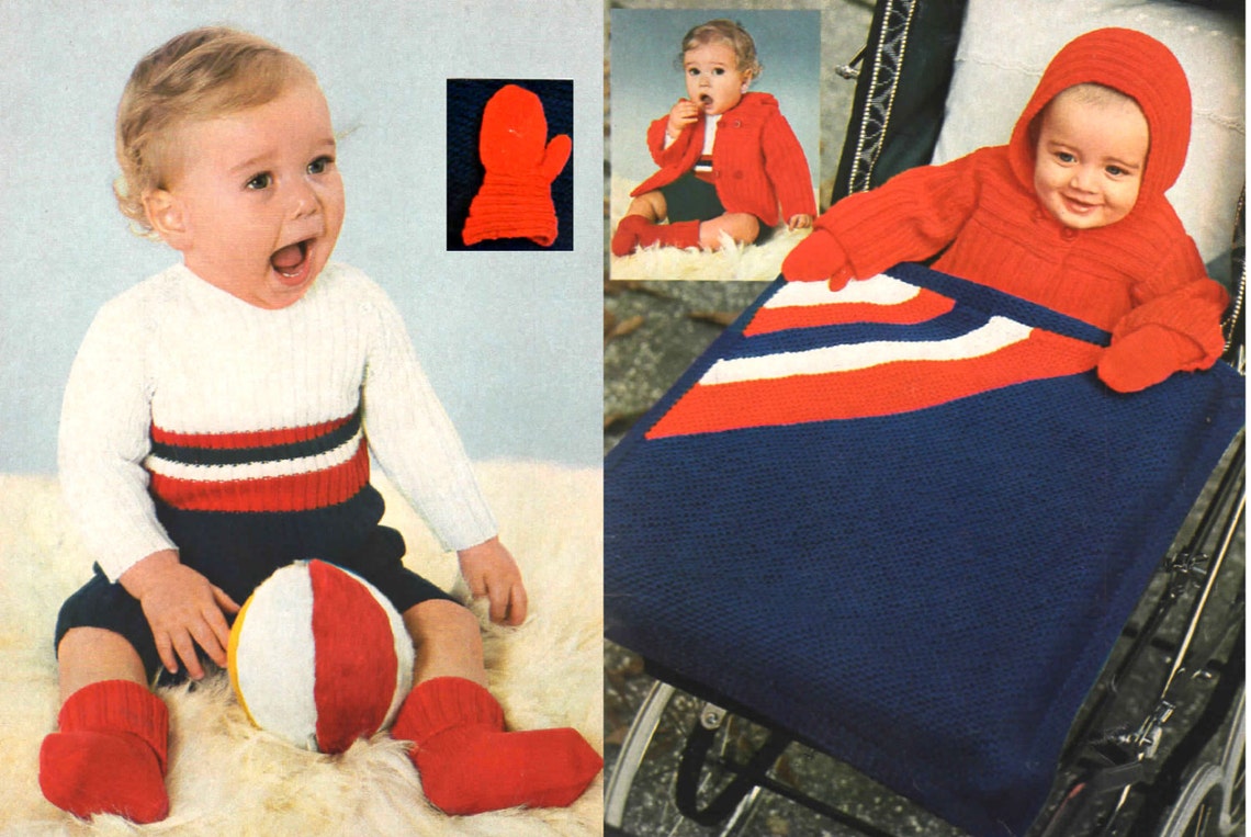 PDF 1970s Vintage Patterns Hooded Baby Jacket and Stroller Blanket ...