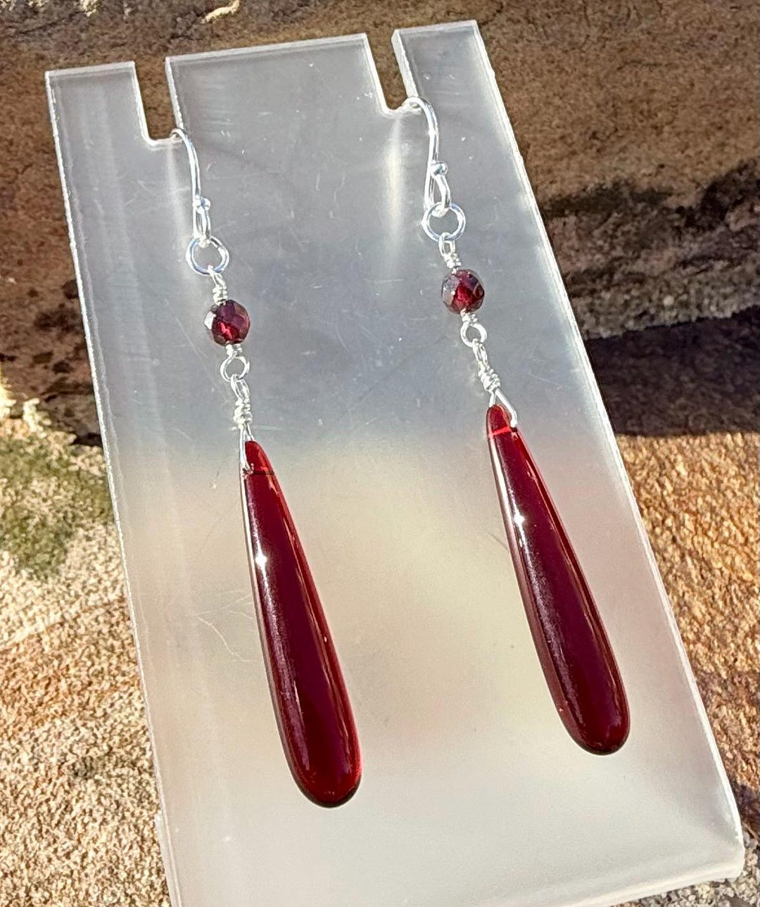 Garnet Colored Hydro Quartz Teardrop and Garnet Bead Earrings: Sterling ...