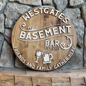 Personalized Bar Sign, Basement Bar Sign, Family & Friends Gather Here ...