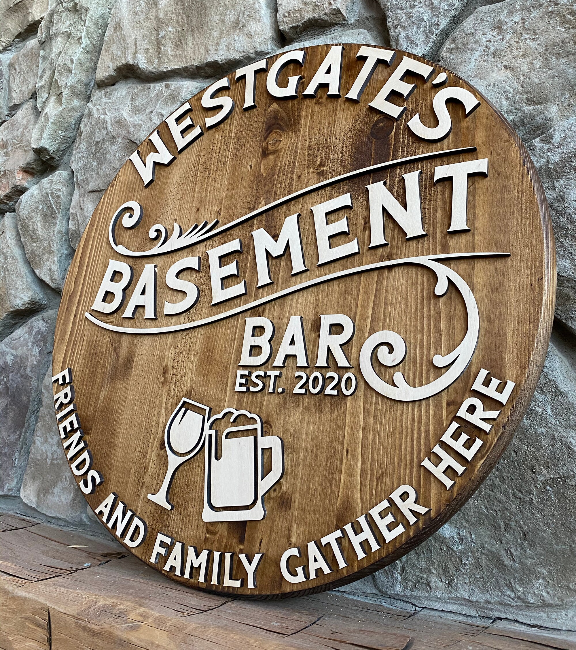 Personalized Bar Sign, Basement Bar Sign, Family & Friends Gather Here ...