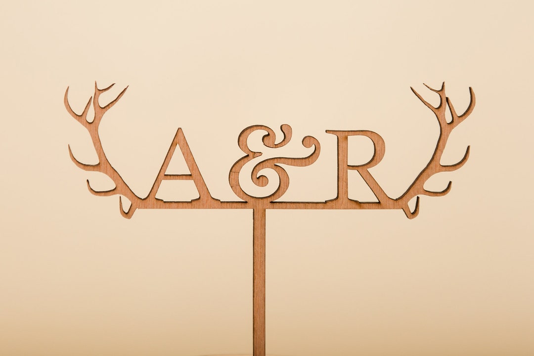 Antler Cake Topper, Initial Cake Topper, Personalized Wedding Cake ...