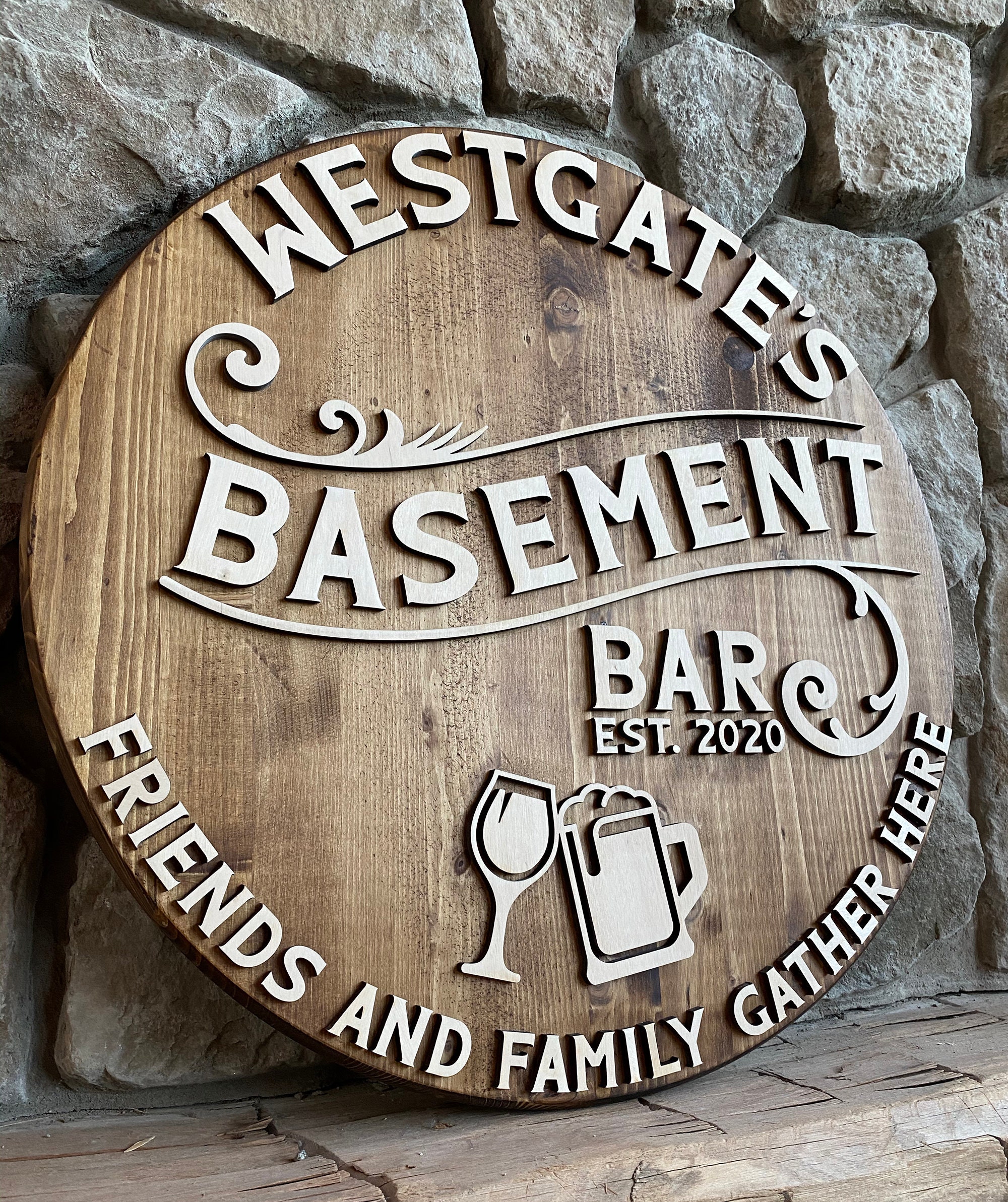 Personalized Bar Sign, Basement Bar Sign, Family & Friends Gather Here ...