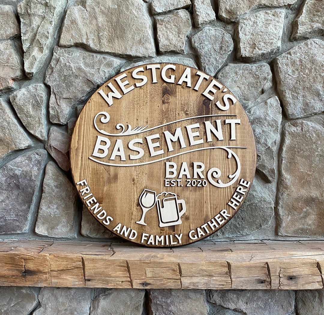 Personalized Bar Sign, Basement Bar Sign, Family & Friends Gather Here ...