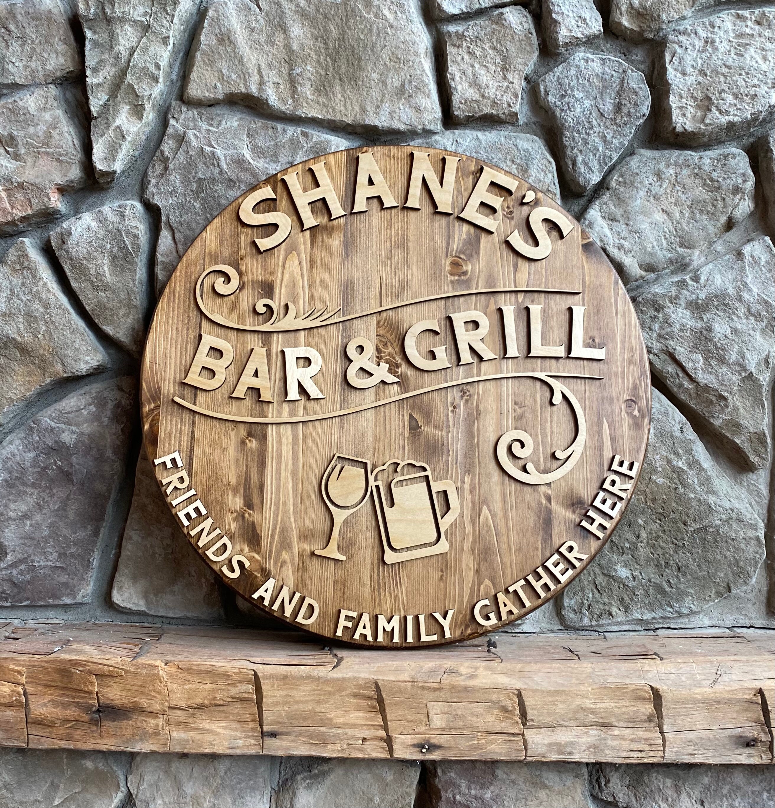 Bar and Grill, Personalized Bar Sign, Basement Bar Sign, Family ...