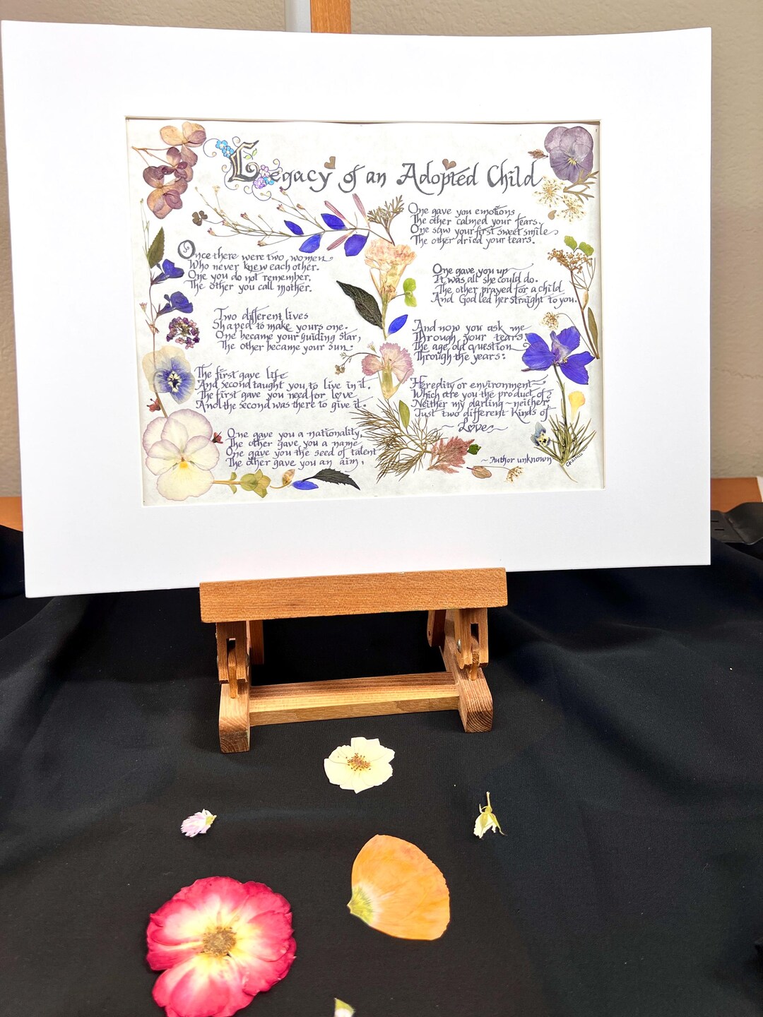 Legacy of an Adopted Child--calligraphy Print With Real Pressed Flowers ...