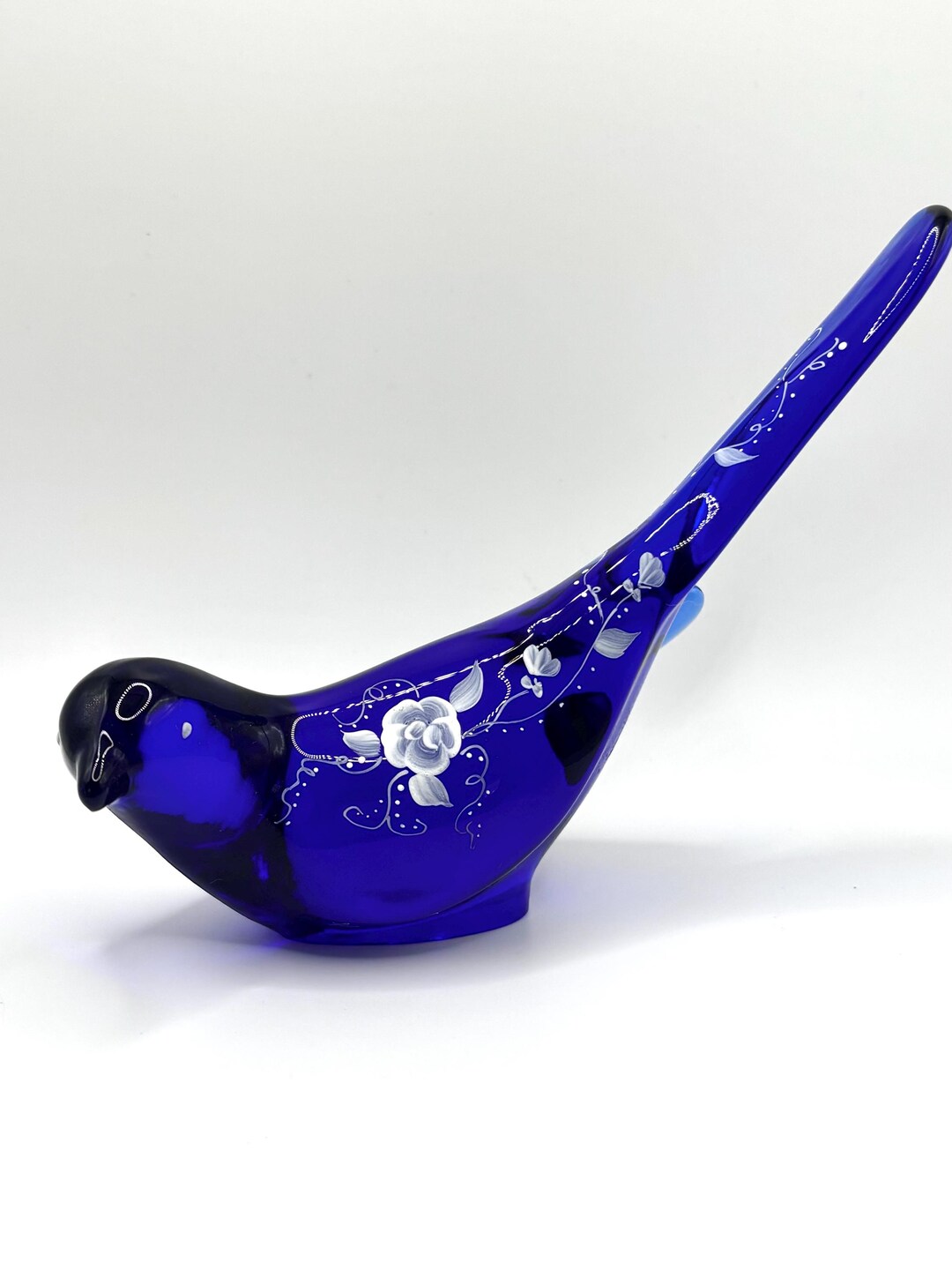 Fenton Cobalt Blue Hand Painted Glass Bird of Happiness - Etsy