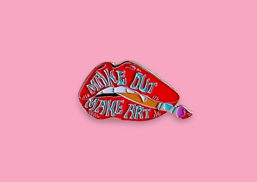 Make Out Make Art Red Vampire Lip Pin With Paintbrush // Funny Enamel ...