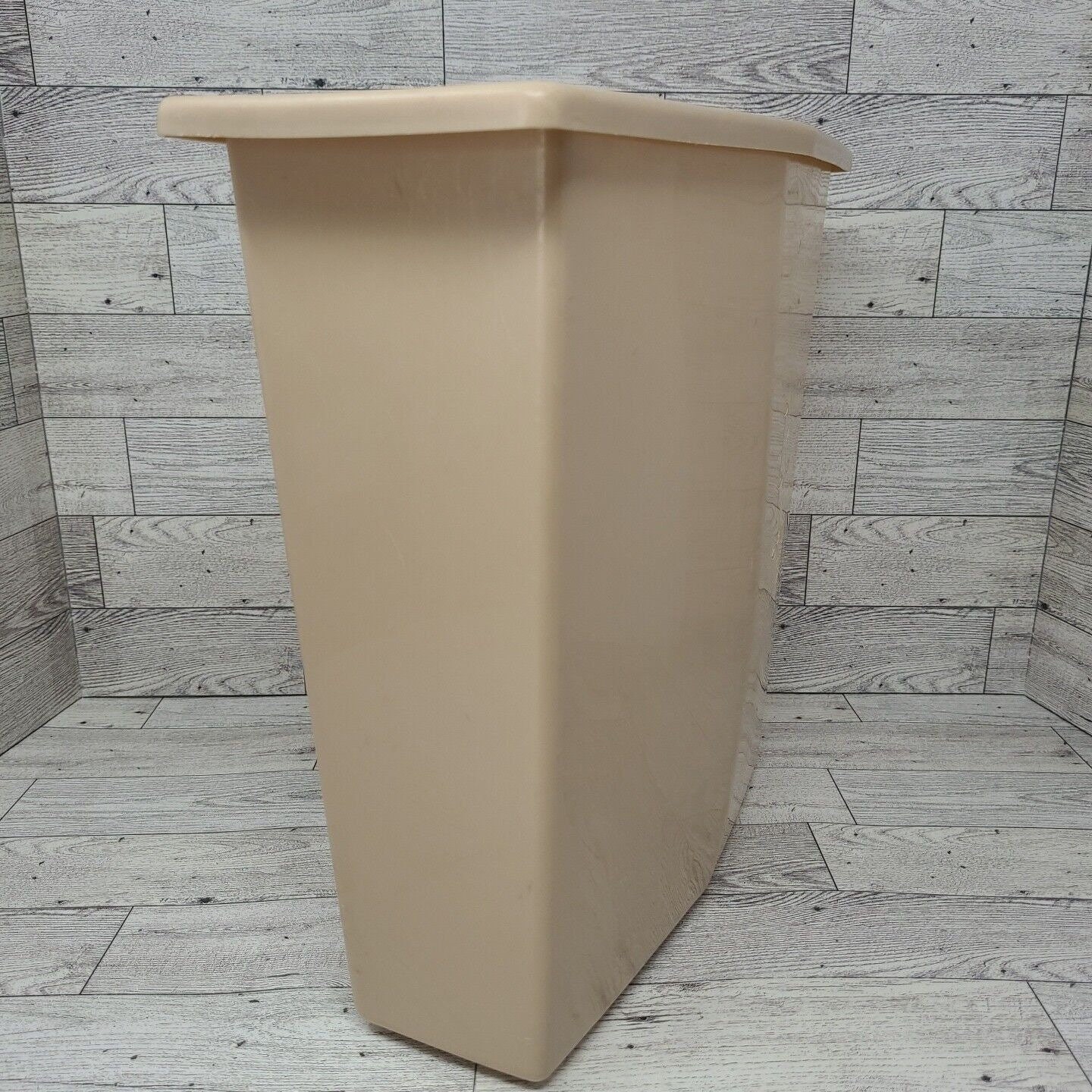 Vintage Plastic Waste Basket Trash Can Tan Beige 12 Tall Retro MCM ...