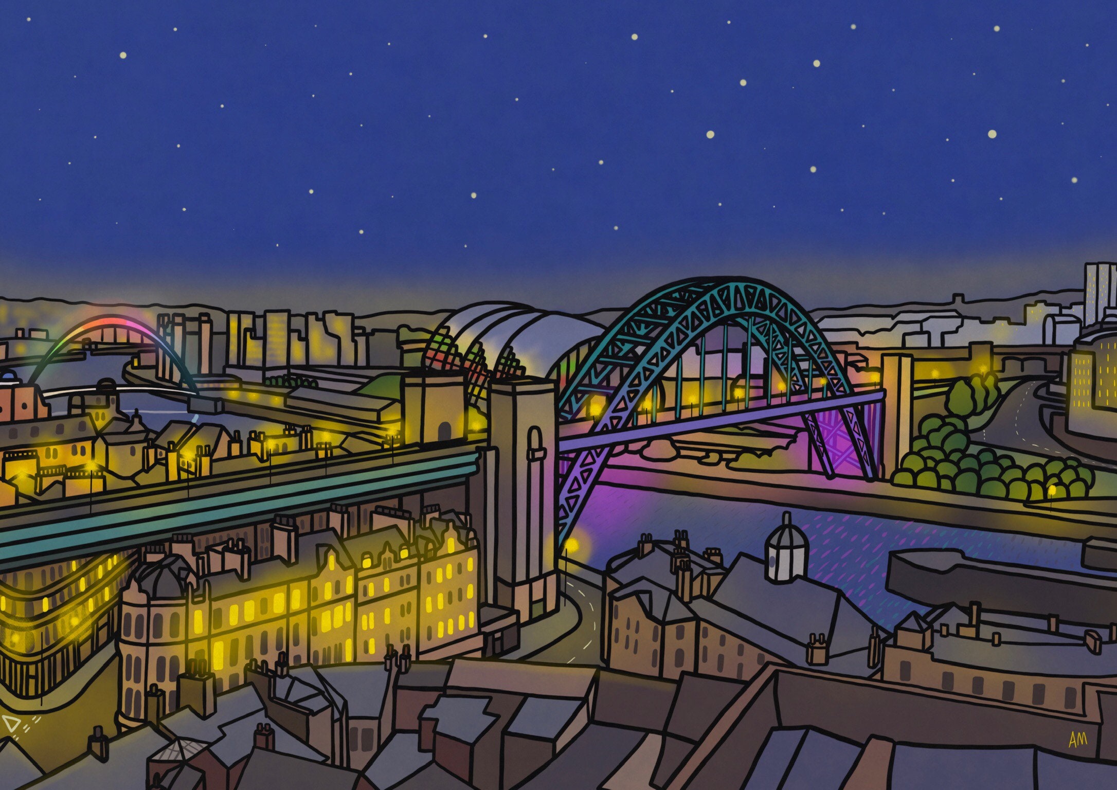 Newcastle Skyline Tyne Bridge Art Print by Andy Moore - Etsy UK