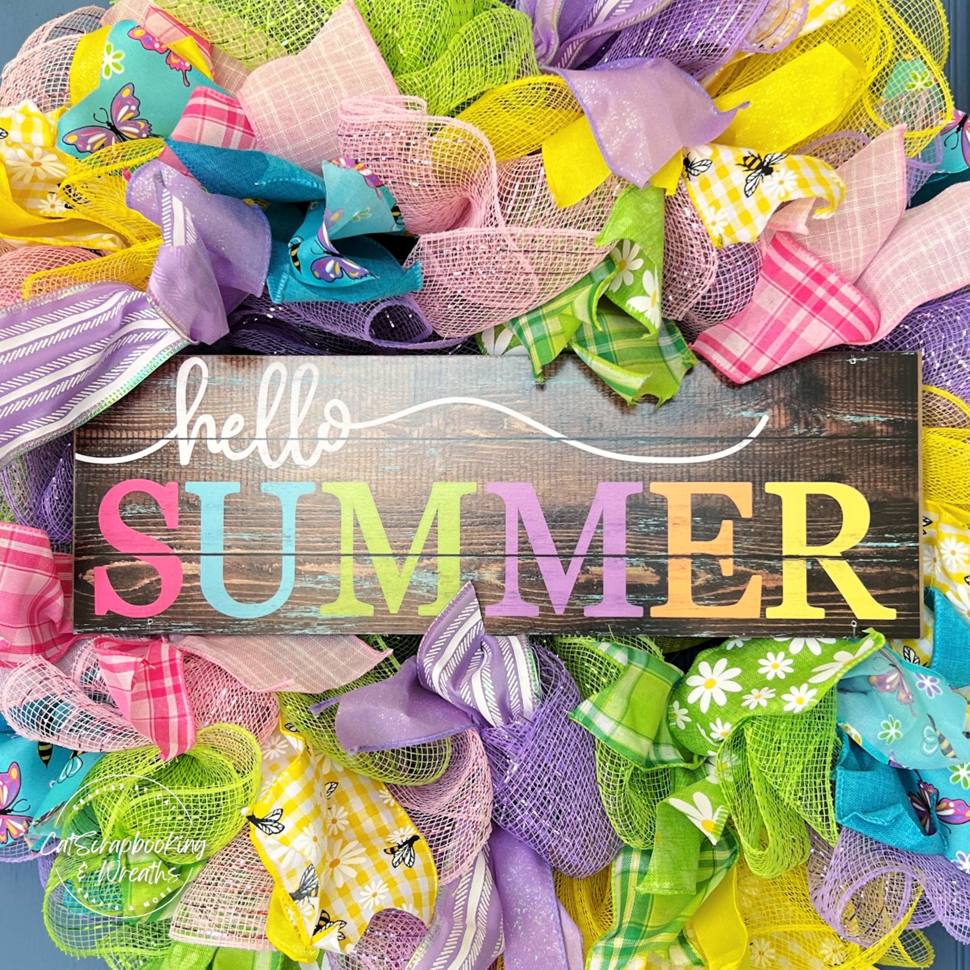 Hello Summer Wreath Summertime Door Decor Summer Deco Mesh Front Door ...