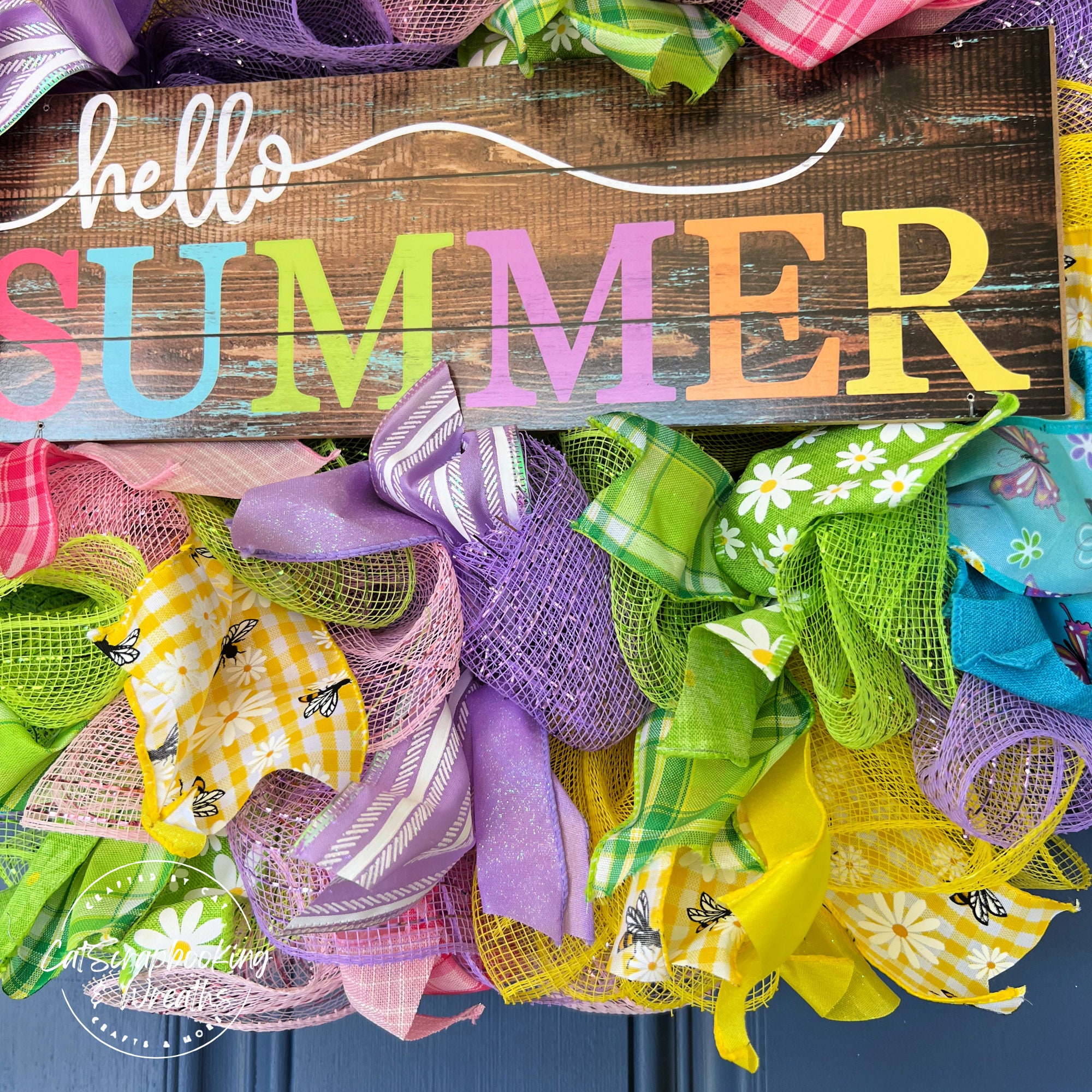 Hello Summer Wreath Summertime Door Decor Summer Deco Mesh Front Door ...