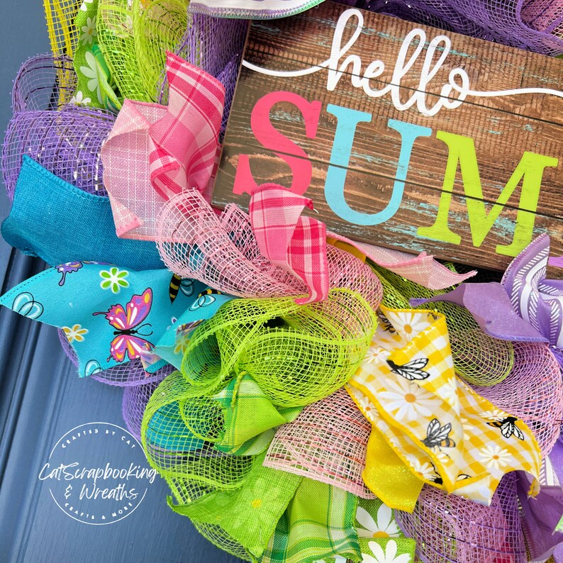 Hello Summer Wreath Summertime Door Decor Summer Deco Mesh - Etsy