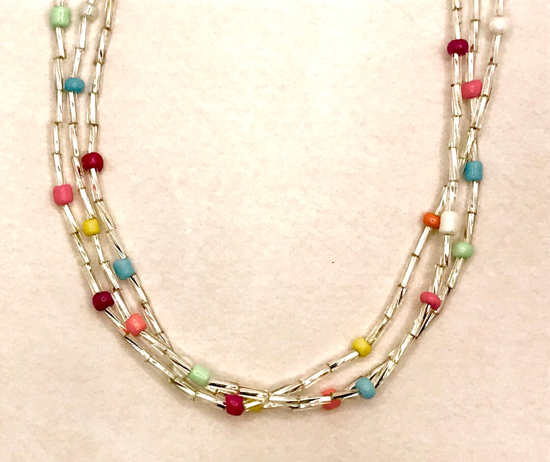 Silver and Pastel Colors Beaded Necklace - Etsy