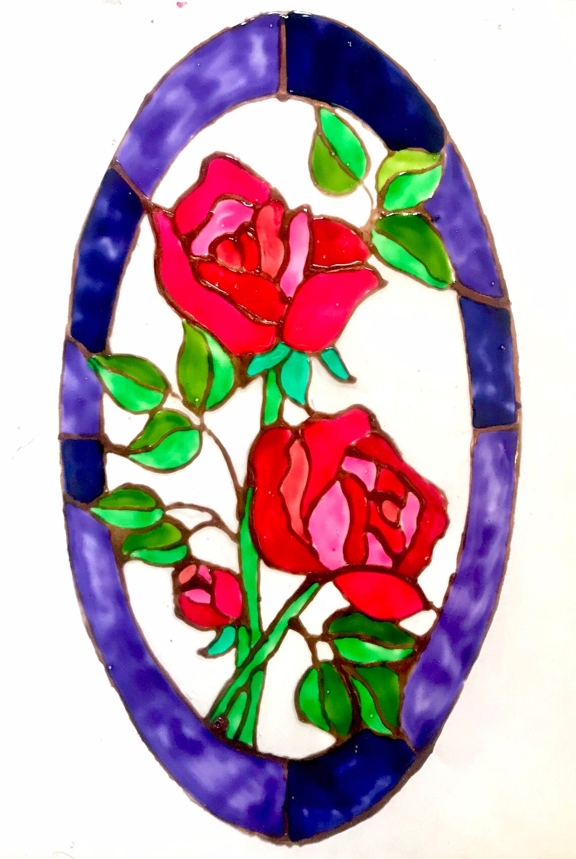Oval Roses Faux Stained Glass Panel - Etsy