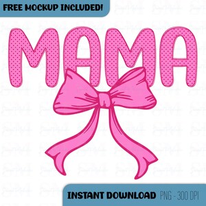 Pink Polka Dot Mama Word With Bow PNG Design - Cute Pink Mama With Bow ...