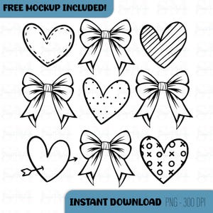 Black Hearts & Bows PNG Download | Heart and Bow Clipart | Cute Bow ...