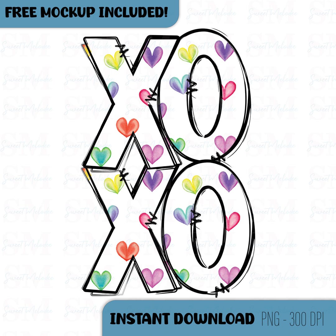 XOXO Letters With Hearts PNG: Valentine's Day Graphic (digital Download ...