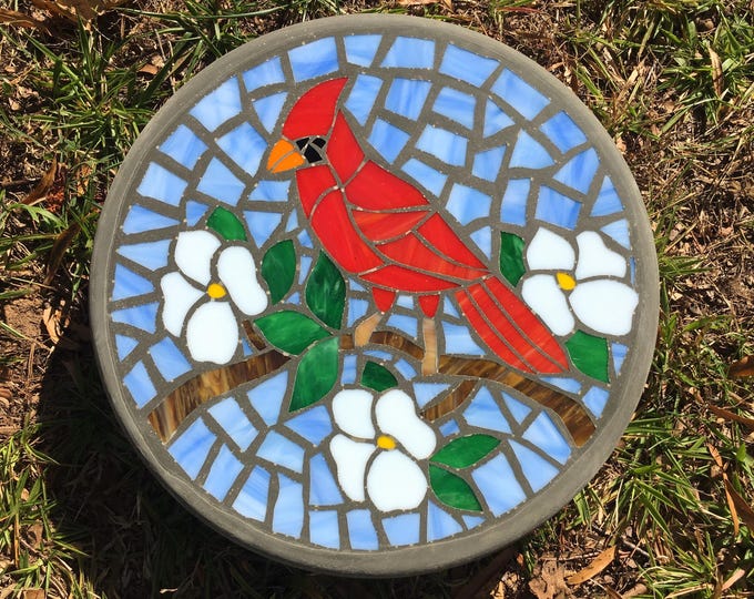 Stepping Stone-cardinal Out on A Limb With Dogwood Blooms-14 Inch Round ...