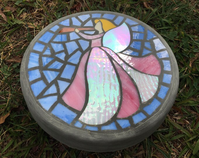 Angel Stepping Stone Mosaic-11 1/2" Round Pink Angel Mosaic Stepping ...