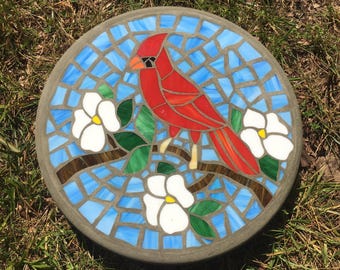 Stepping Stone-cardinal Out on A Limb With Dogwood Blooms-14 Inch Round ...
