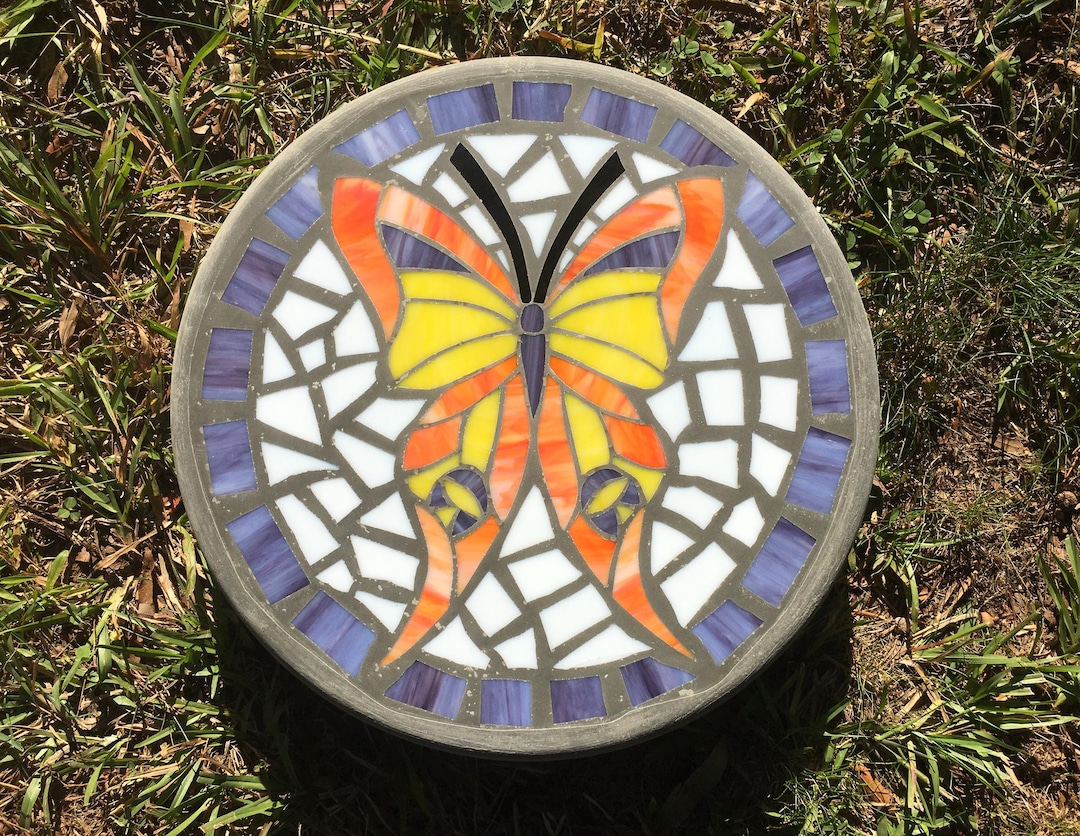 Mosaic Stepping Stone - Madame Butterfly - 14 Inch Round Butterfly ...