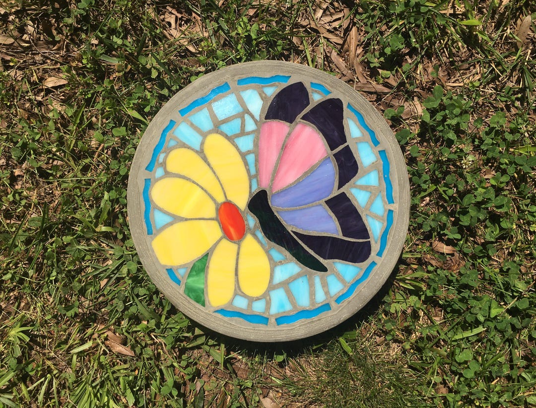 Butterfly Alights Stepping Stone-11 1/2 Inch Round Mosaic Stepping ...