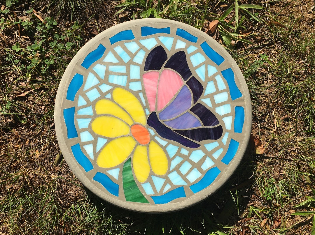 Butterfly Alights Butterfly Flower Mosaic Stepping Stone 14 Inch Round ...