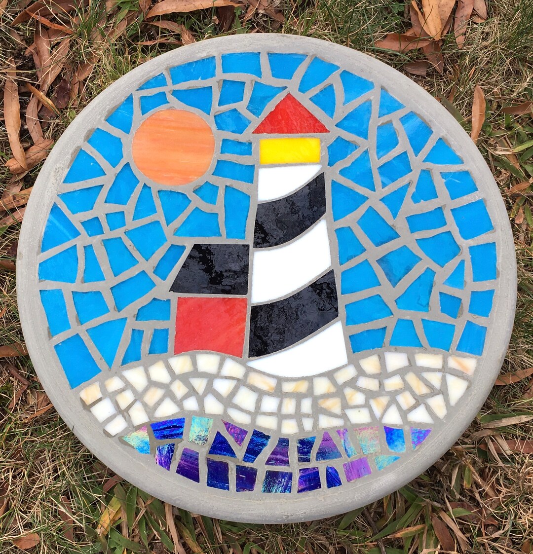 Lighthouse by the Sea-lighthouse Mosaic Stepping Stone-14 Inch Round ...