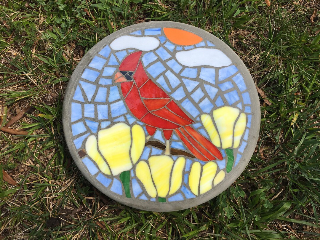 Cardinal in Yellow Blooms Cardinal Stepping Stone 14 Inch - Etsy