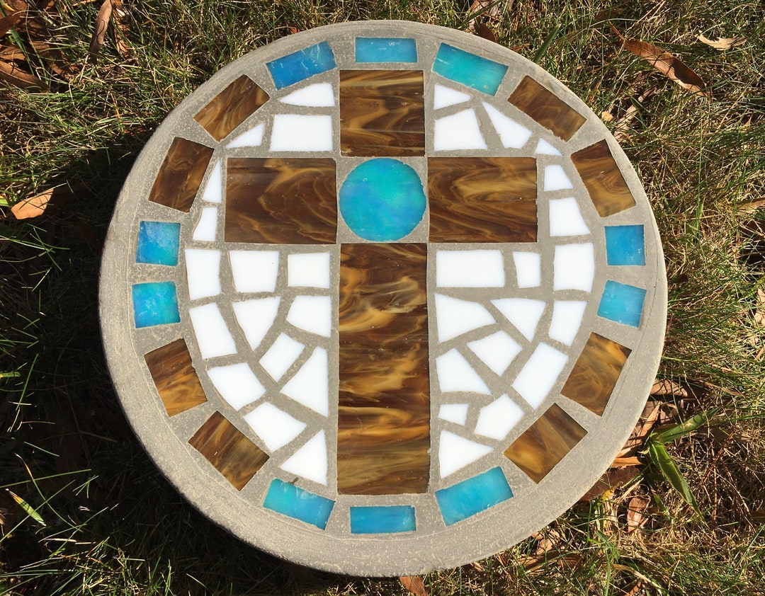 Cross Mosaic Stepping Stone Memorial Cross 11 1/2 Inch Round Mosaic ...