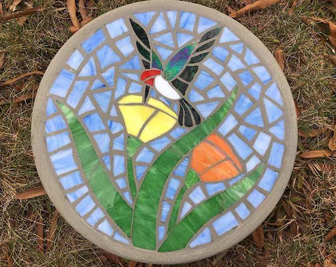 Hummingbird in Blooms - Hummingbird Mosaic Stepping Stone 14 Inch Round ...