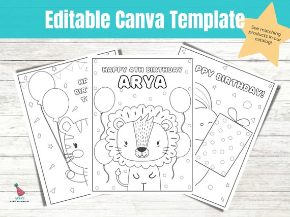 Editable Animal Birthday Party Coloring Pages Animal Coloring - Etsy