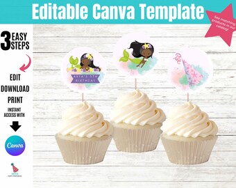 Cupcake Topper Template Canva - Etsy
