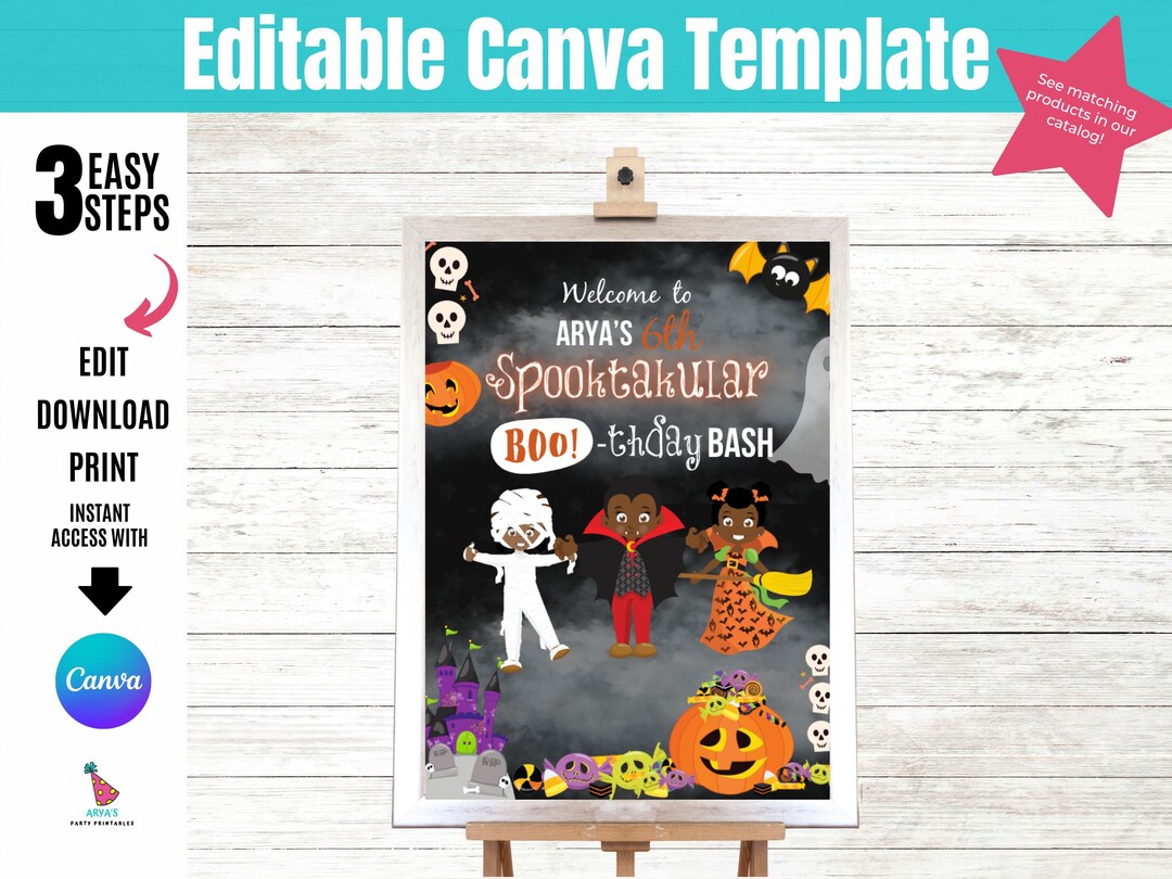 Editable Halloween Birthday Party Poster, 18x24, Download Print ...