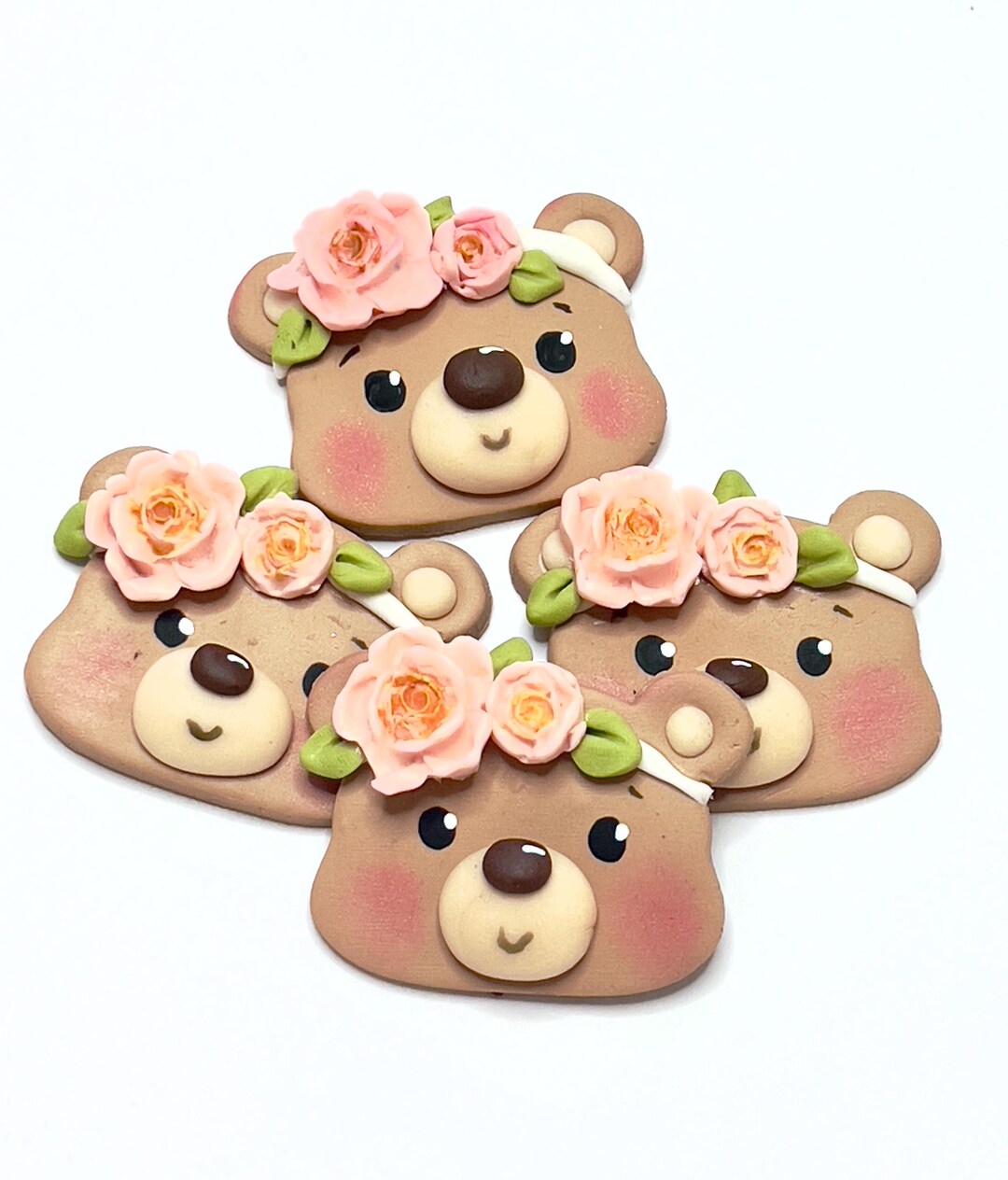 Cute Light Brown Bear Clay Centers, Bear Bow Center, Baby Shower Clays ...