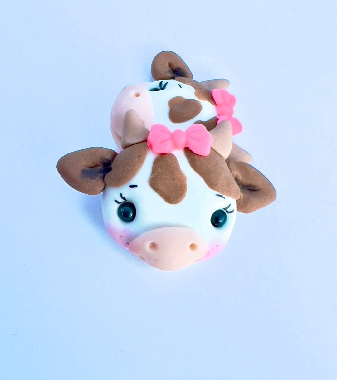 Set of Two Cute Cow Clay Centers, White and Brown Cow Bow Center, Farm ...