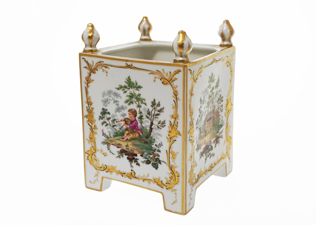 Antique Square Porcelain Cachepot Nyon Switzerland Fish Mark Gift ...