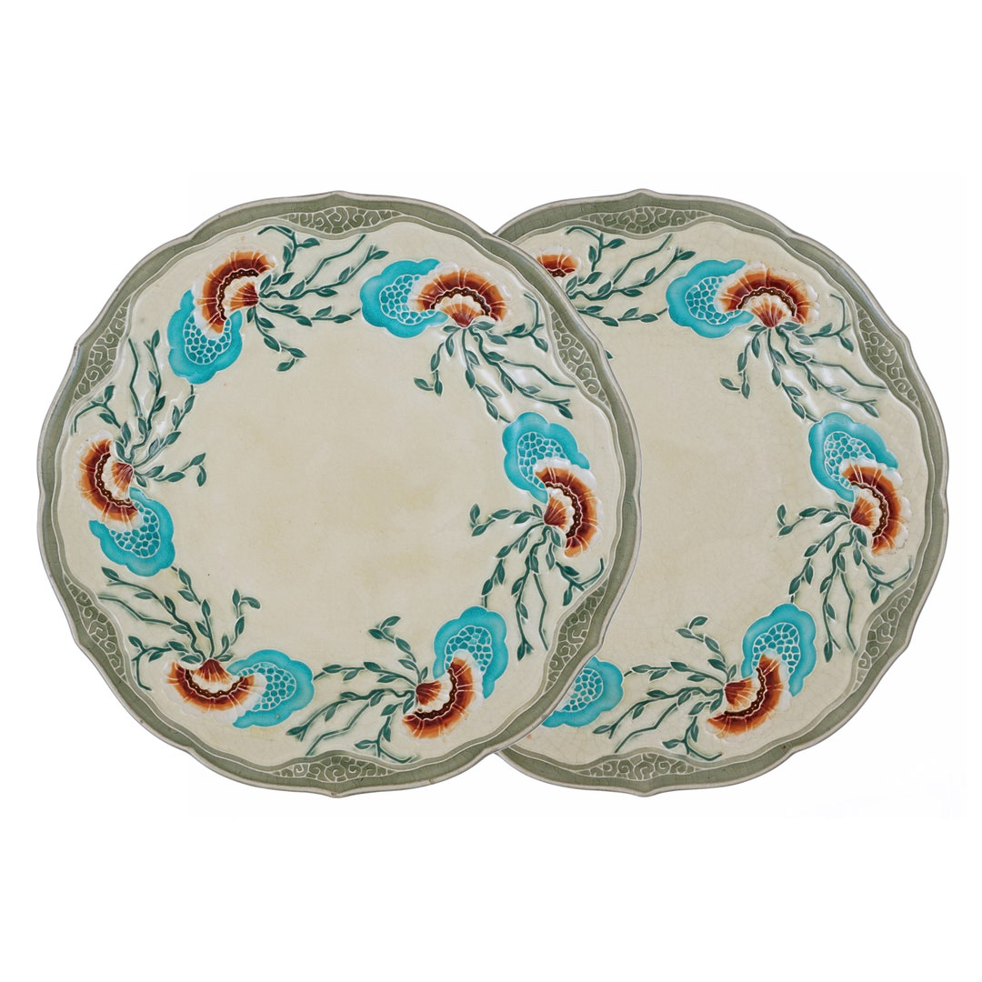 Pair Minton Secessionist Ware Art Nouveau Glazed Majolica Ivory Ground ...