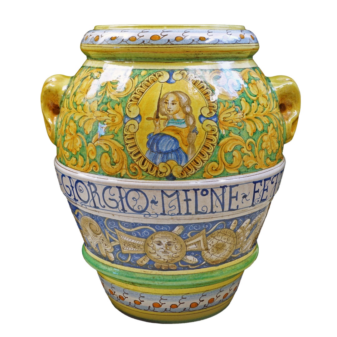 Majolica Urn Large Palermo Sicily Majolica Pottery Jar Entryway Floor Vase Mediterranean Decor ...