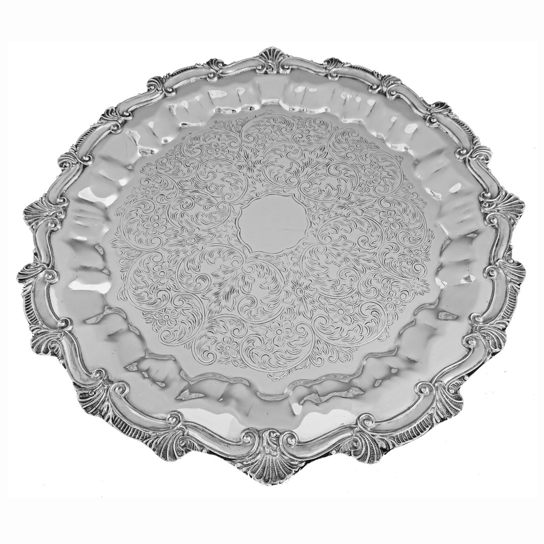 Round Cocktail Tray Serving Tray Silverplate Salver Drinks Tray Barware ...