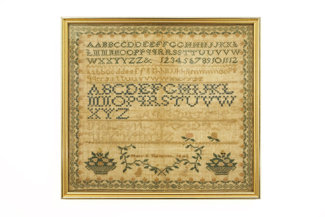 Antique Needlework Sampler Framed Quaker Sampler Country Home Decor ...