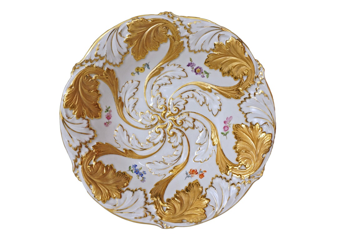 Meissen 11" Large Bowl Centerpiece Gilt Crossed Swords Mark - Post 1934 ...
