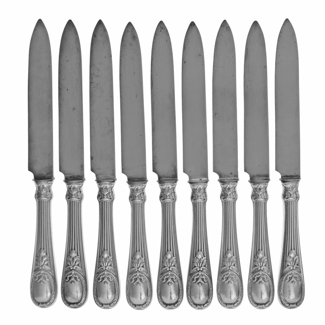 Christofle Table Knives Trianon Pattern Set of 9 Antique Silver Plate ...